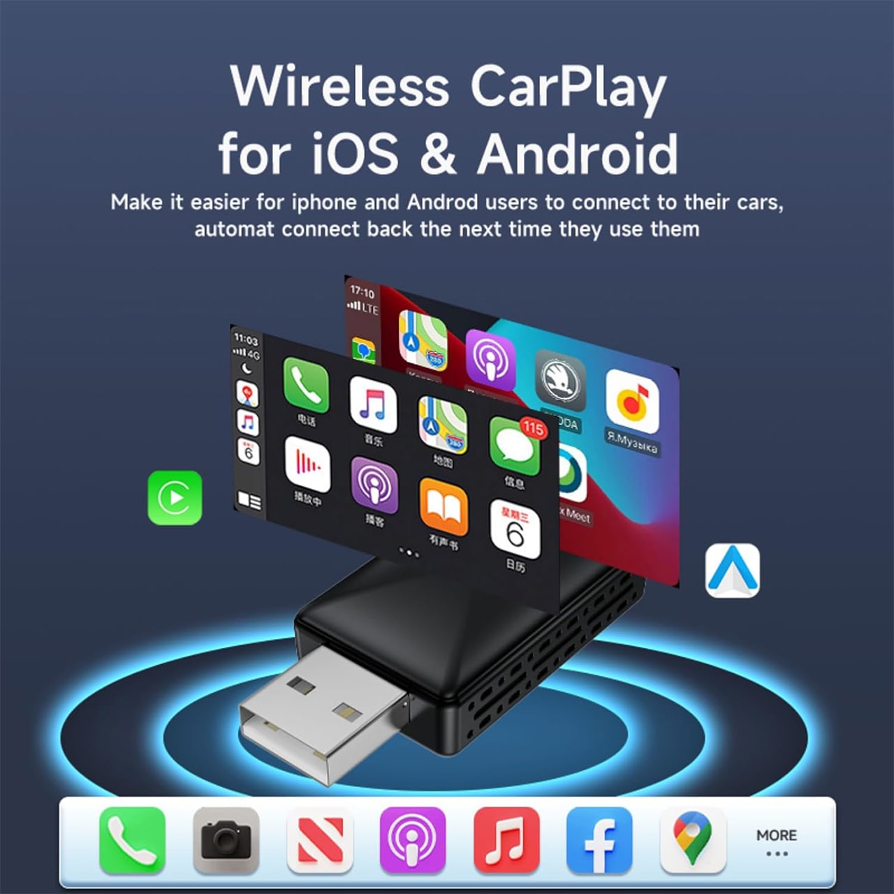 CarPlay, USB stick za bežičnu povezanost automobila s Apple CarPlay i ...